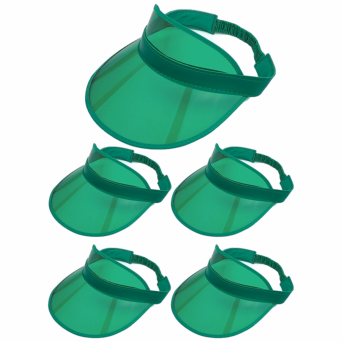 5 Pack Sun Visors Womens Uv Protection Poker Visor Sun Hats Cap Men Hat Reflective Sport Clear Transparent Golf Beach Party (Pure Green)