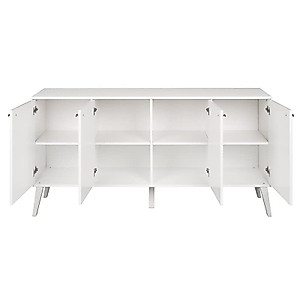 Prepac Milo Mid-Century 4 Door Buffet, 16" D x 64" W x 32" H, White