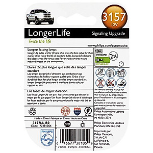 Philips Automotive Lighting 3157LLB2 3157 Longer Life Miniature Bulb,2 Count (Pack of 1),White
