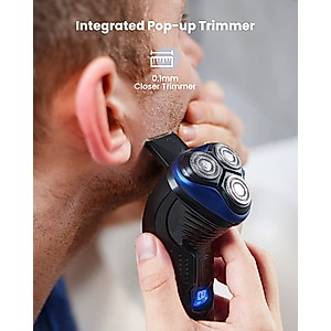 GLAKER Electric Razors for Men, Mens Electric Shaver Razor with Extra Shaver Head Cordless Waterproof Rechargeable, Electric Rotary Shaver with Pop-up Trimmer, LCD Display for Father's Gift