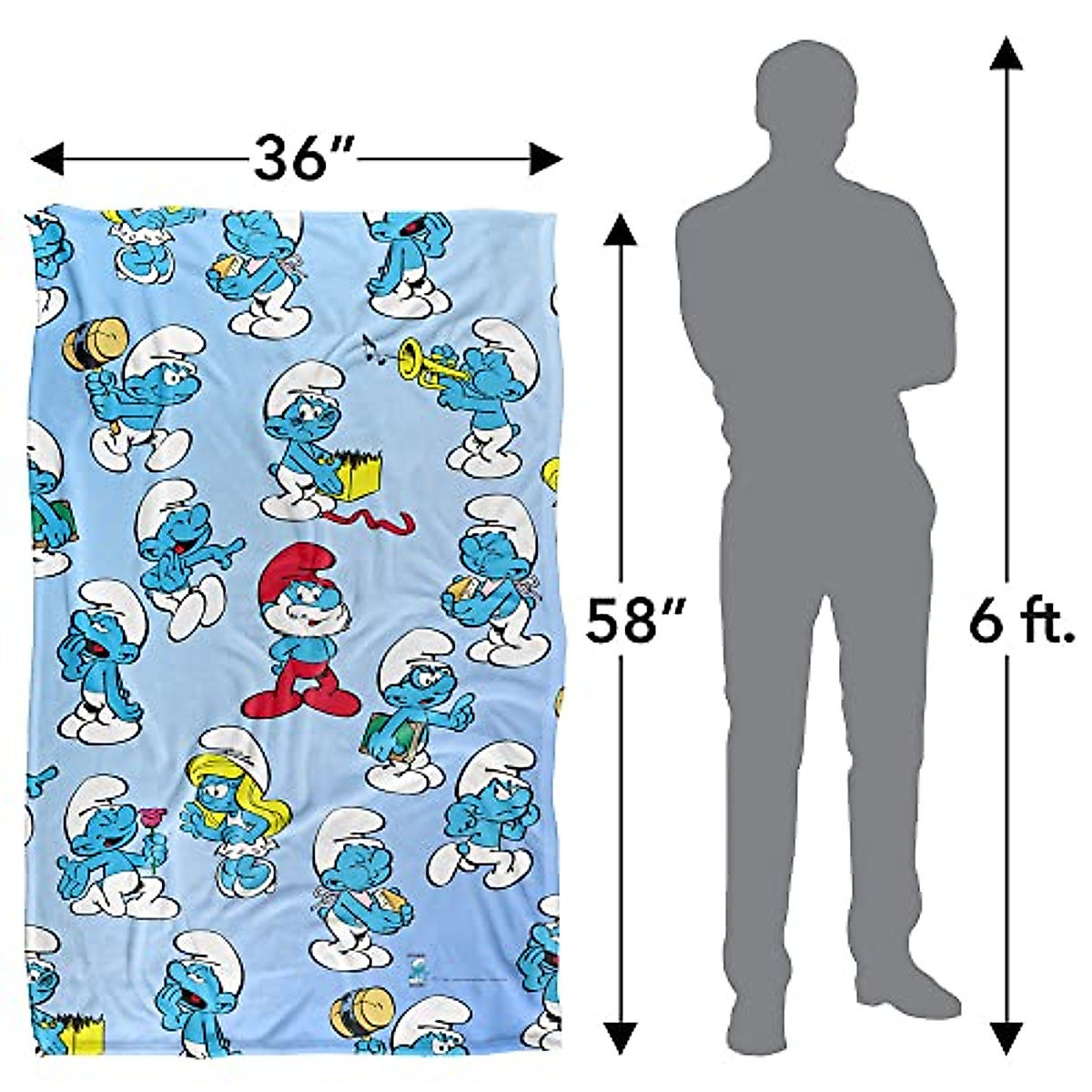 The Smurfs Blanket, 36"x58" Smurfs All Over Silky Touch Super Soft Throw Blanket