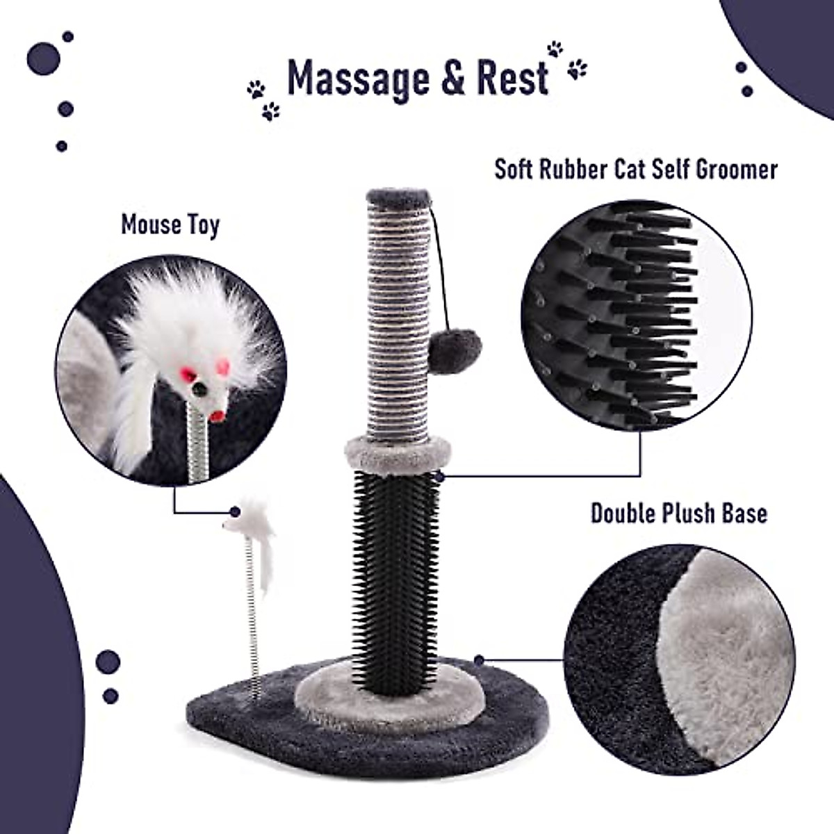 Jaoul 21" Cat Scratching Post, Cat Scratching Posts for Indoor Cats with Cat Self Groomer, Sturdy Double Base Plate (21", Grey)