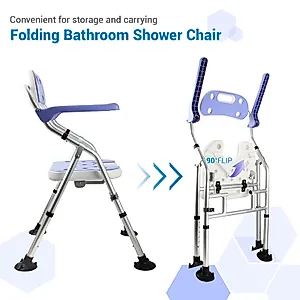 Folding Shower Chair for Inside Shower & Bathtub, Foldable Shower Seat with Arms & Back 400Lbs, Adjustable Height Bathroom Stool for Seniors, Elderly, Disabled, Injured