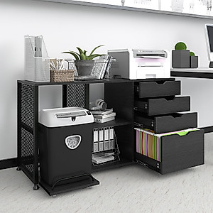 PUNCIA Office Lateral File Storage Cabinet with Paper Shredder Stand On Wheel Large Lateral Filing Cabinet with Drawers Filing Cabinet Organizer Printer Stand with Storage for Home Office