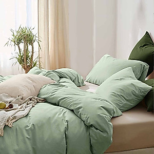 ETDIFFE Sage Green Duvet Cover Queen Size, Soft Farmhouse Bedding Comforter Cover Set 3 Pieces with Zipper Closure, 1 Lightweight Microfiber Duvet Cover 90x90 inches and 2 Pillow Shams for Women Men