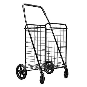 Folding Shopping Cart with 360-Degree Wheels Black (Single Basket)