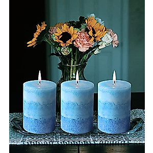 Petristrike Strong Ocean Scented Pillar Candles, 50+ Hrs Long Burning Candles，3 Pack Blue Candles for Home Scented (3x4'')