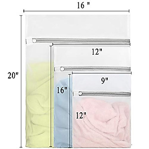 3Pcs Durable Fine Mesh Laundry Bags for Delicates (1 Large 16 x 20 Inches, 1 Medium 12 x 16 Inches, 1 Small 9 x 12 Inches)