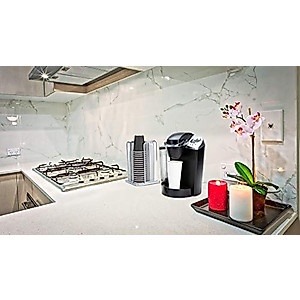 Mind Reader Carousel Cup and Lid Organizer, 4 Compartment, Silver Metal Mesh, 8" L x 8" W x 12" H