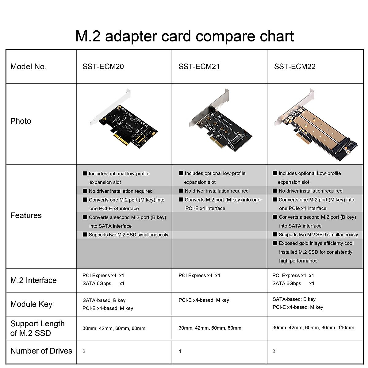 SilverStone Technology M.2 PCIE Adapter for SATA or PCIE NVMe SSD with Advanced Thermal Solution (ECM22)