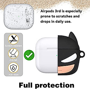 Mulafnxal Case for Airpods 3 3rd Generation Cute Soft Silicone 3D Funny Fun Character for Air pod 3 (2021) Cover Kawaii Designer Cartoon Ring Kits Cases for Kids Boys Girls Teen (Black Batmen)