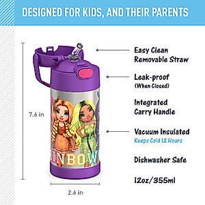 THERMOS FUNTAINER 12 Ounce Stainless Steel Vacuum Insulated Kids Straw Bottle, RAINBOW HIGH