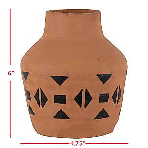 Foreside Home and Garden Natural Handthrown Terracotta Bud Vase with Southwest Pattern