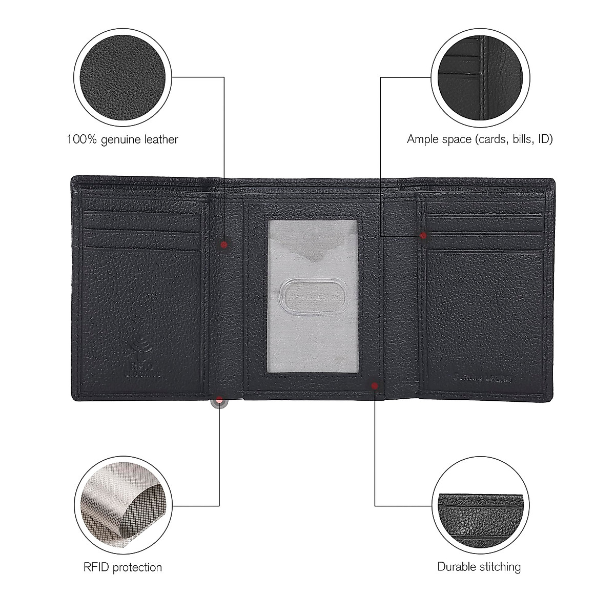 ESTALON Leather Trifold Wallet For Men with RFID Blocking - Men's Trifold Wallet with 6 Credit Card Slots 1 ID Window - Gifts For Men, Him