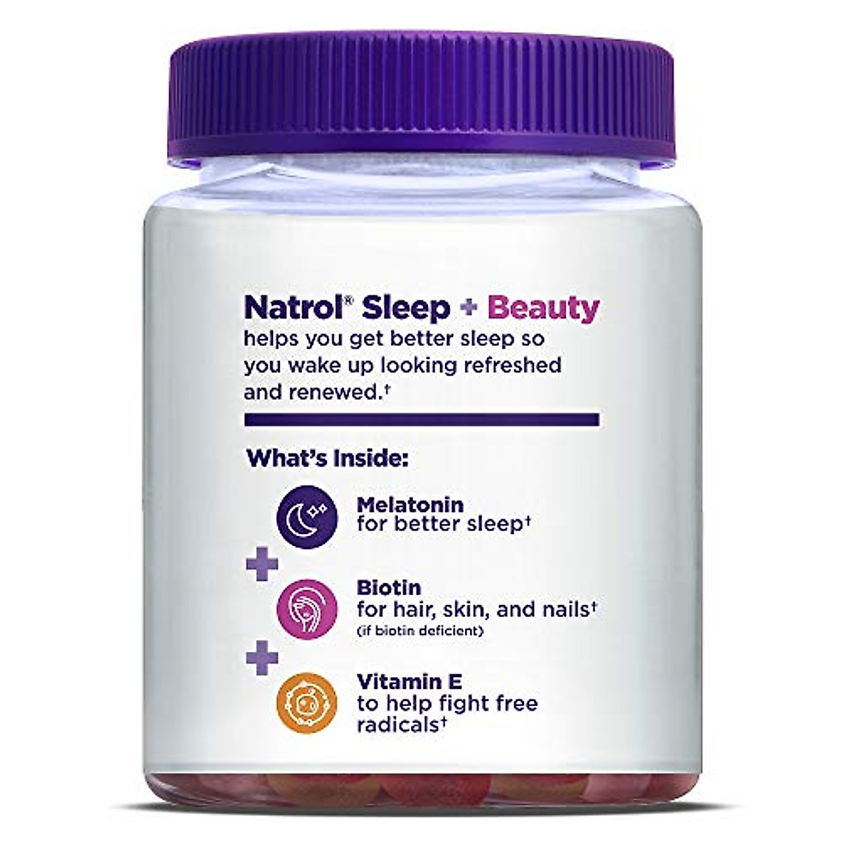 Natrol Sleep+ Beauty, Drug Free Sleep Aid Supplement, for Skin, Hair, Nails, Biotin, Vitamin E, 60 Raspberry Flavored Gummies