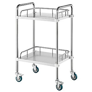 VEVOR Lab Rolling Cart, 2-Shelf Stainless Steel Rolling Cart, Lab Serving Cart with Swivel Casters, Dental Utility Cart for Clinic, Lab, Hospital, Salon, 15.16"x21.57"x34.06"