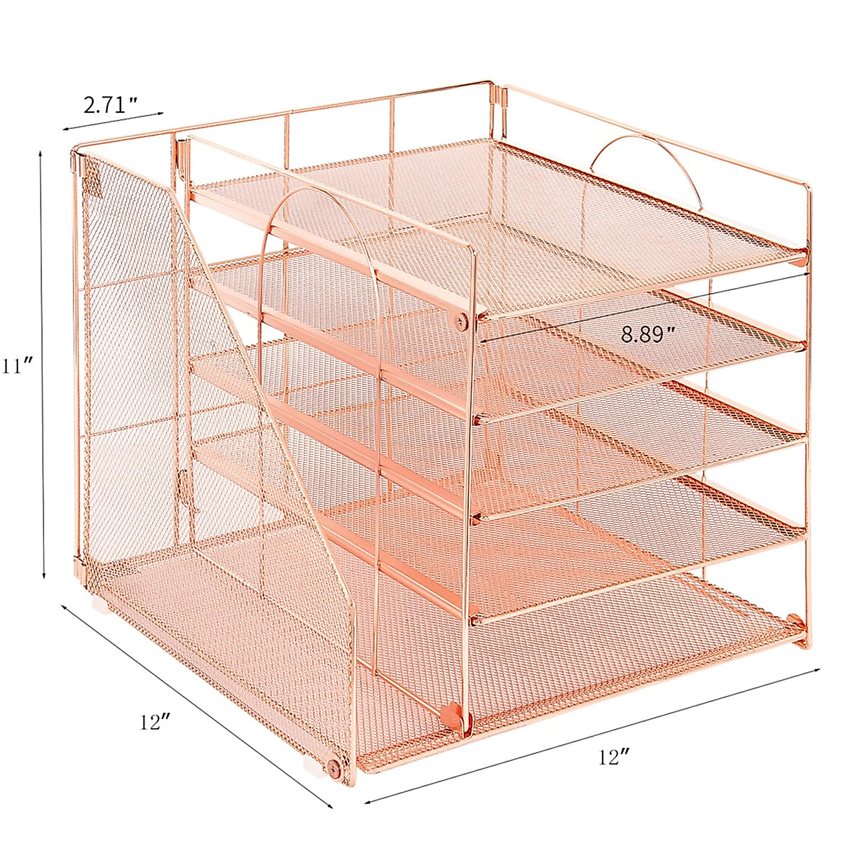 LEKETREE Desk Organizers and Accessories, 5-Tier Paper Letter Tray Organizer with File Holder, Office Supplies for Women, Desk Accessories & Workspace Organizers(Rose Gold)