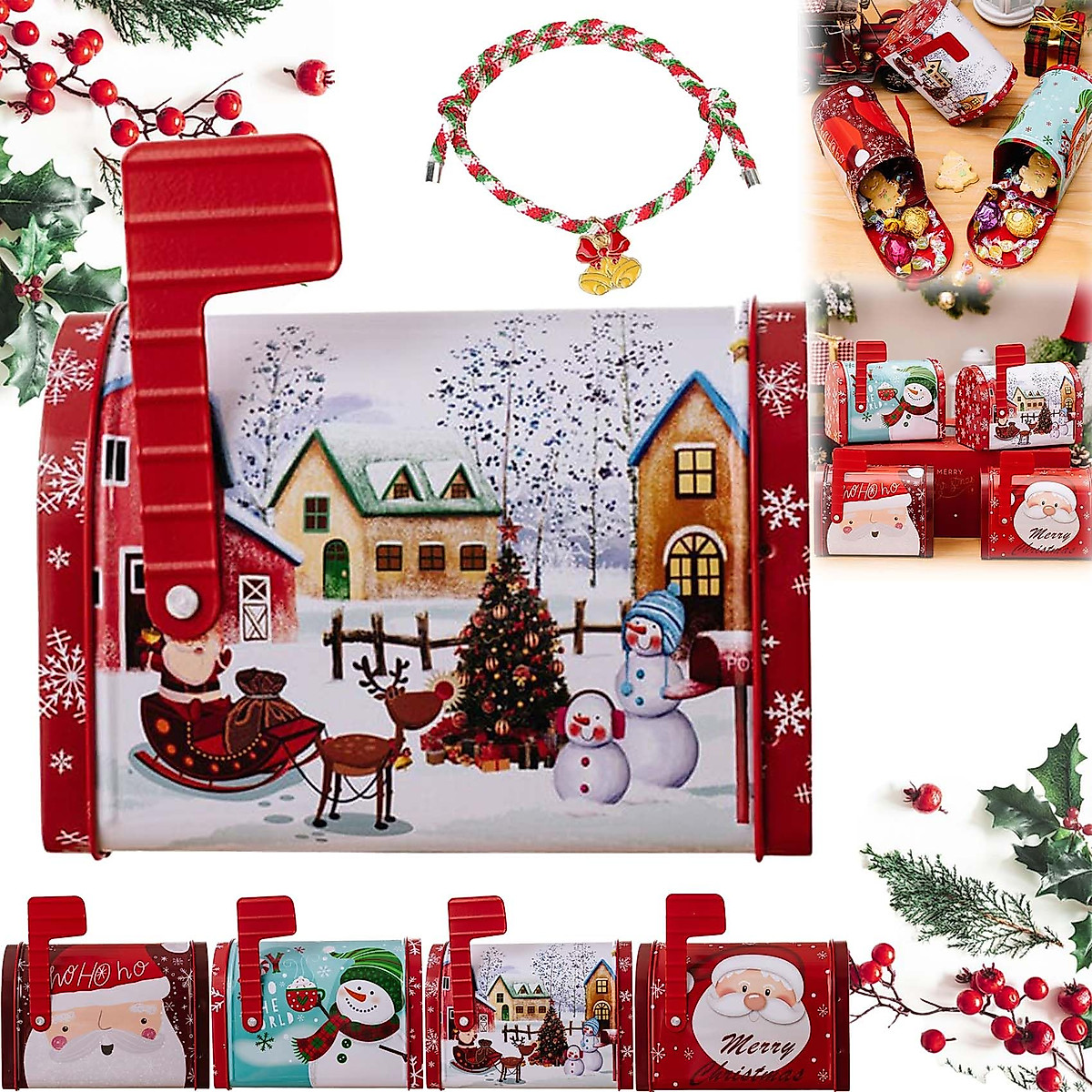 DASHENRAN Xmas Reindeer Gift Box, Christmas Reindeer Gift Box, Christmas Gift Boxes with Lids, Decor Christmas Cookie Tins Tinplate Candy Boxes (B)