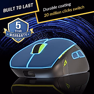 KLIM Ace - Rechargeable Wireless Gaming Mouse RGB + New Version + High-Precision Sensor & Breathtaking RGB Effect + 8 Customizable Buttons + Ambidextrous + Wired and Wireless Mouse for PC Mac PS4 PS5