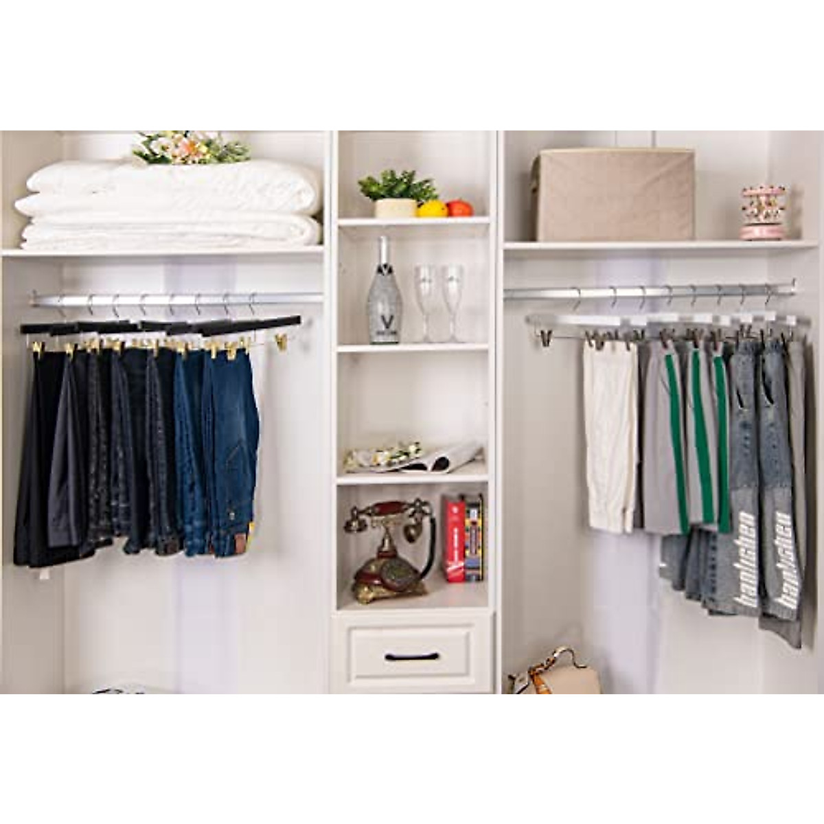 20 Luxury Ultra Thin Space Saving Wooden Clothes Hanger with Squared Pant Bar Best for Shirts, Blouses, Pant, Dress, Hangers White (White - Skirt, 20)