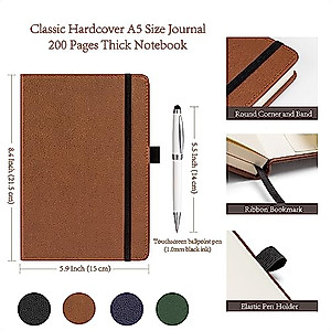 Pejovo A5 Lined Leather Journal Notebook With Pen, (Autumn Brown), 200 Pages, Medium 5.9×8.4 inches - 120 gsm Thick Paper, Sturdy Hardcover Journal for Men Women Writing, Daily Diary and Note Taking
