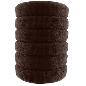 Styla Hair Pack of 6 Brown Wrinkle Free Elastic Bands for Thick, Curly and Wavy Hair, Seamless, Non-Slip, No Damage, Ponytail Design for Women and Men, Comfort