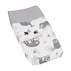 Sweet Jojo Designs Blue and Grey Jungle Sloth Leaf Unisex Boy or Girl Baby Nursery Changing Pad Cover - Turquoise, Gray and Green Botanical Rainforest