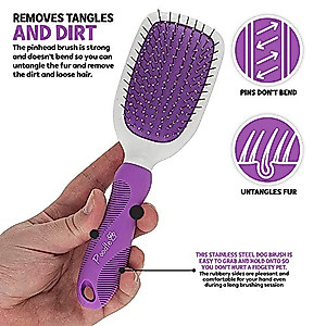 Stainless Steel Grooming Brush For Dogs - Ever Gentle Slicker Brush With Rubber Handle And Hook
