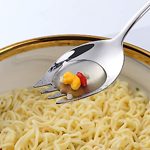 Buyer Star Silver Sporks 2 in 1 Spoons Forks 5 Pieces Stainless Steel Reusable Metal Korean Soup Dinner Spoons Camping Flatware