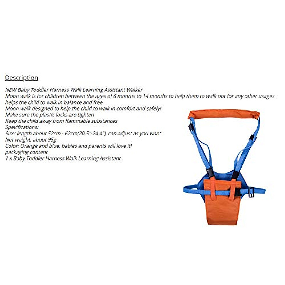 Toddler Baby Walking Harness Assistant Belt Kids Handheld Learning Walk Helper Support Trainer Tool (Baby Walking Harness - Blue Orange, 6-14 Months)