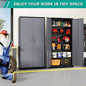 SISESOL Metal Storage Cabinet with 5 Adjustable Shelves,Garage Storage Cabinet with Lock,Metal Cabinets with Locking Doors,71" Lockable Tool Cabinets for Home,Office,Shop,Garage