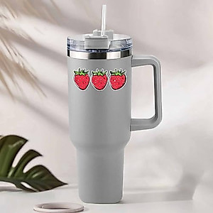 40 ounce insulated cup with handle, double-layer vacuum stainless steel material, equipped with straw, can keep warm or maintain cold drinks Strawberry Fruit 1 grey