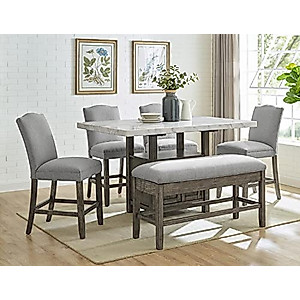 Steve Silver Grayson White Marble and Driftwood 5-Piece Counter Height Set