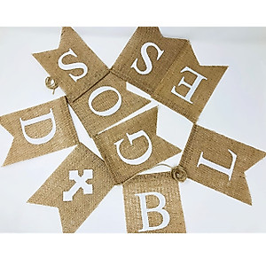 Shimmer Anna Shine Burlap God Bless Banner for Baby Girl Boy Baptism Decorations Christening First Communion Confirmation Baby Shower Wedding Birthday Party Photo Props (White Print)