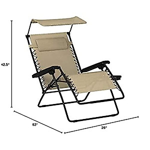 FDW 2 PCS Zero Gravity Chair Lounge Chairs Patio Chairs with Canopy Cup Holder for Outdoor Patio Seaside (Tan)