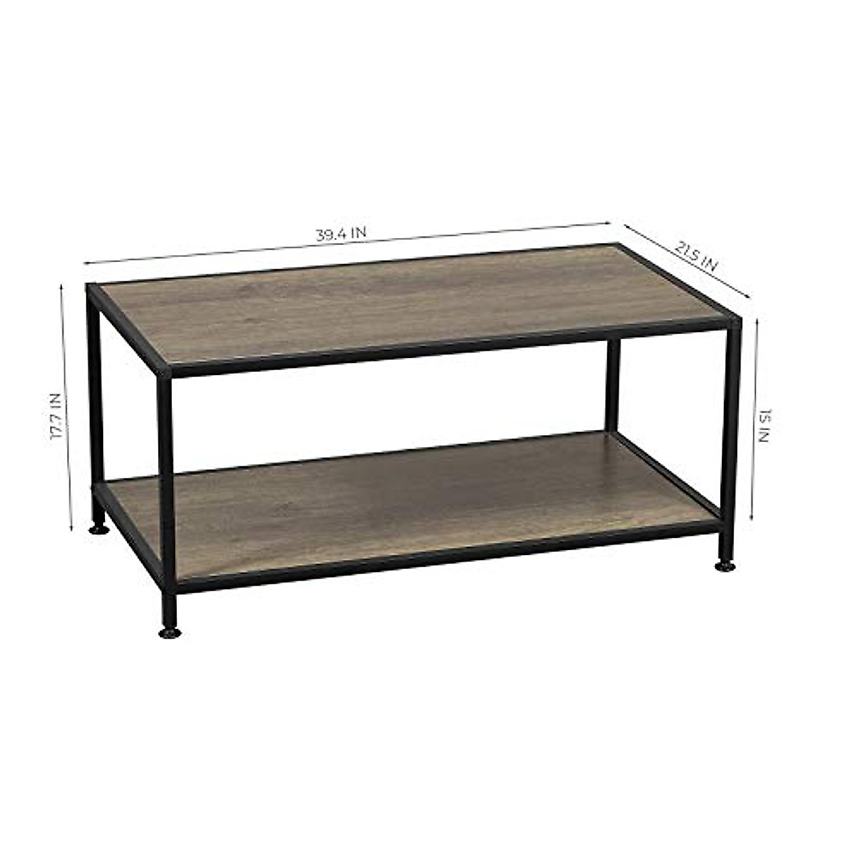 GreenForest Coffee Table Industrial with 2 Tier Storage Shelf for Living Room Modern Coffee Table 39.3 x 21.4 inch, Easy to Install, Rustic Walnut