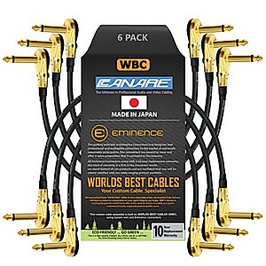 WORLDS BEST CABLES 6 Units - 6 Inch - Canare GS-6 - Guitar Bass Effects Instrument, Patch Cable with Premium Gold Plated (6.35mm) Low-Profile, R/A Pancake Type TS Connectors - Custom Made