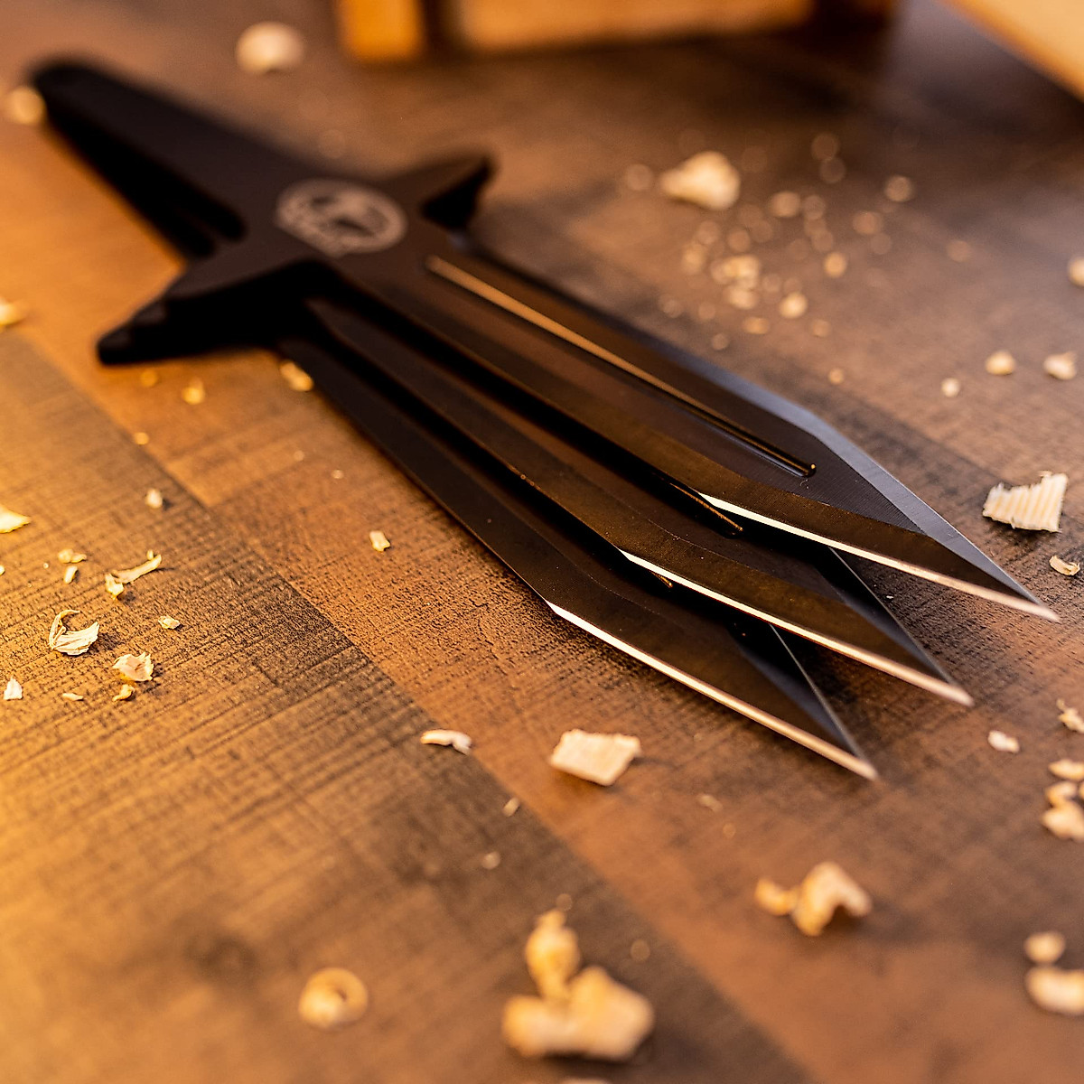 World Knife Throwing League Lancelot Professional Balanced Throwing Knife Set with Three Knives, Black Finished Blade, Full Tang, Stainless Steel, with Premium Nylon Sheath, 15 Inch Length