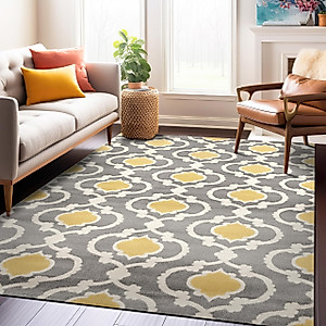 Rugshop Moroccan Trellis Contemporary Perfect for high Traffic Areas of Your Living Room,Bedroom,Home Office,Kitchen Area Rug Gray/Yellow 5'3" x 7'3"