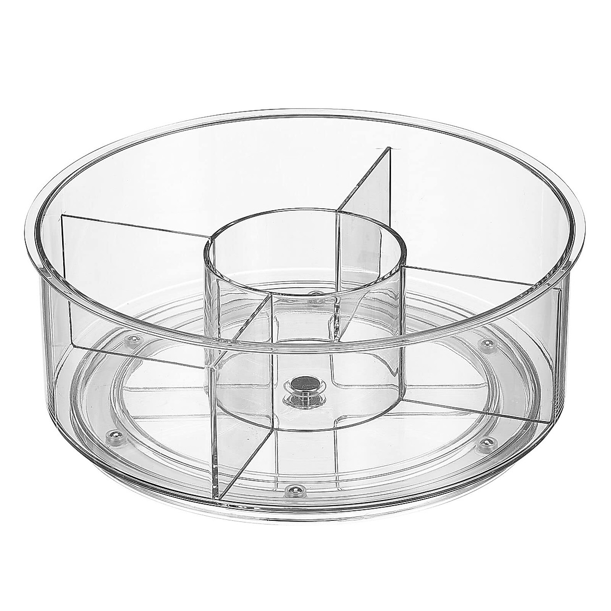 mDesign Lazy Susan Turntable Divided Plastic Spinner for Kitchen Pantry, Fridge, Cupboard, or Counter Organizing, Fully Rotating Organizer for Tea Bags, 9" Round - Lumiere Collection - Clear