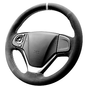 Alfanxi Hand Stitch Alcantara Steering Wheel Cover Compatible with Honda CRV 2012-2018 (White Stripe)