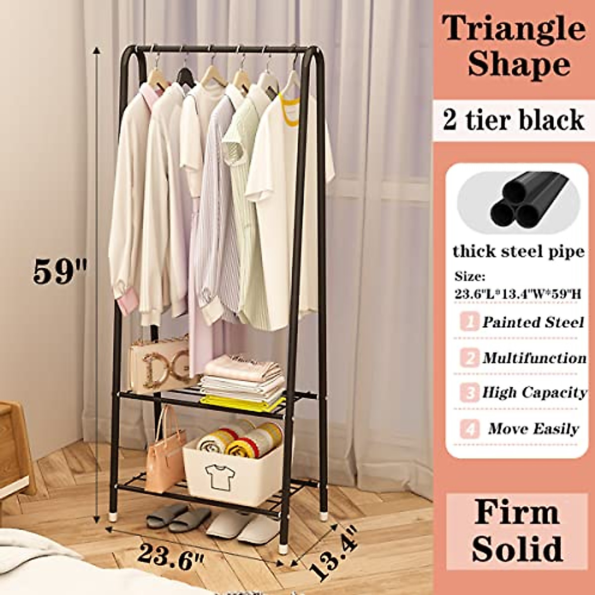 WEECRON Small Clothes Rack Clothing Racks for Hanging Clothes Garment Rack Clothes Hanger Rack, Black