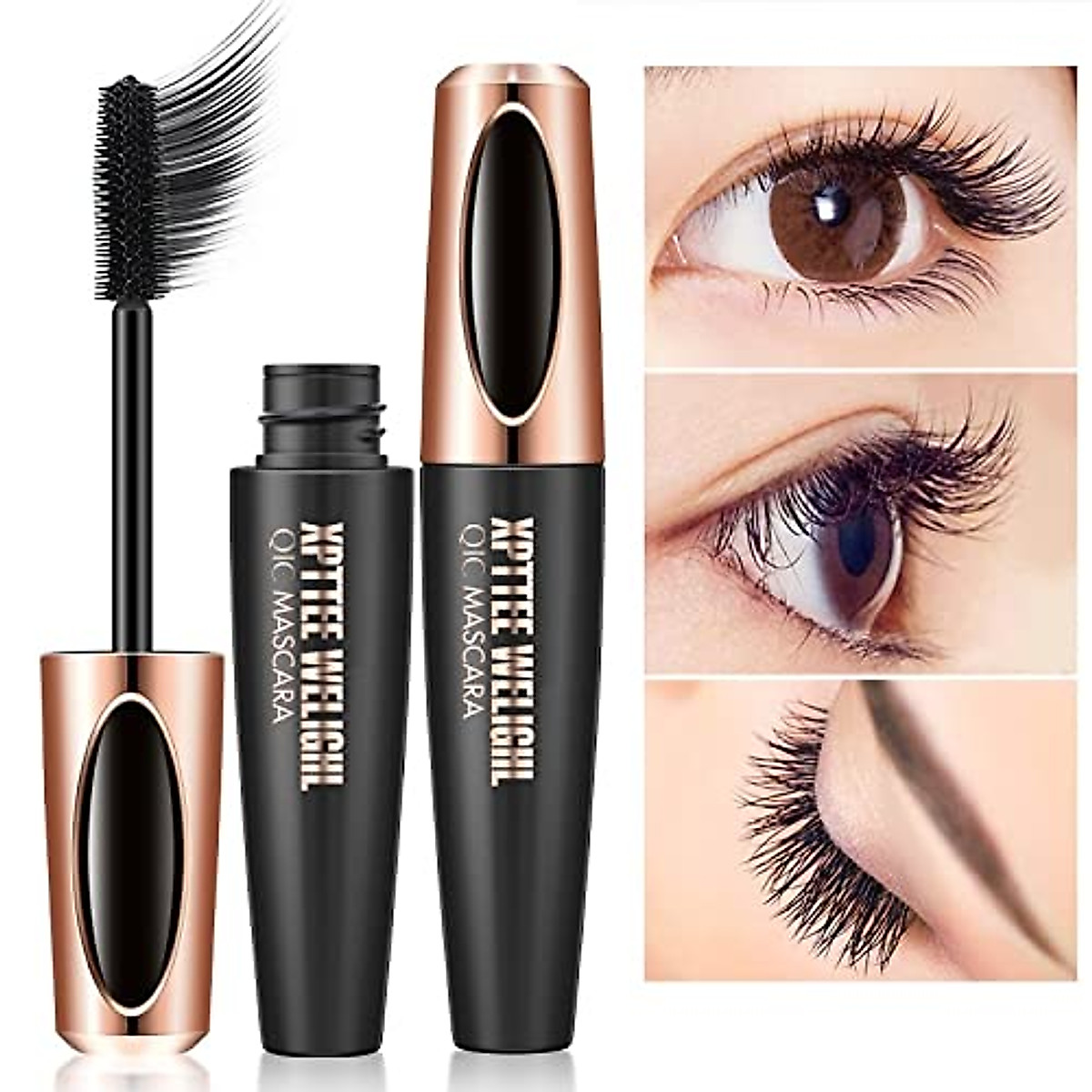 QIC 4D Silk Fiber Lash Mascara,Mascara Black Volume and Length,Waterproof & Smudge-Proof,Long-Lasting No Flaking,Voluminous Eyelashes Mascara,All Day Exquisitely Full (2PCS)