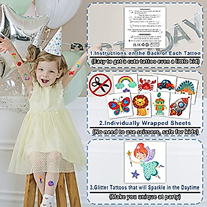 Partywind 204 Glitter Styles Individually Wrapped Sheets Kids Fake Tattoos, Birthday Gifts for Boys and Girls Party Supplies Favors, Waterproof Tattoo Stickers for Goodie Bag Stuffers