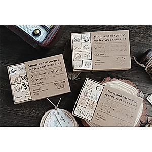 Cliocoo 16cs Wood Rubber Stamp Set, Moon&Star Decorative Wooden Stamp Set, Universe Planet Stamp for Art Craft, Journal, Diary, Scrapbook, Planner, Letter, Card Making M-26 (5-Butterfly)