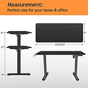 Legooin Electric Standing Desk, 55x24in Adjustable Height Computer Desk with Wheels, Sit-Stand Desk with Charging Station, 2 USB Ports, 3 Power Outlets, Spacious Workstation for Home Office(Black)