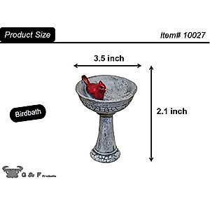 G & F Products MiniGardenn 10027 Fairy Garden Polyresin Miniature, Cardinal Birdbath Pick
