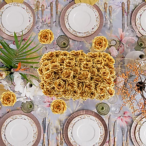 Youeon 100 Pcs Artificial Rose Flower Heads for Crafts, 3.5 Inch Faux Gold Flower Heads, Silk Rose Flowers Head in Bulk, Gold Roses Artificial Flowers for Centerpieces, Flower Wall, Wedding