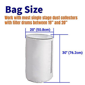 Dust Collector Bottom Bag for Woodworking 30 Micron 20" Dia. x 30", 70 Gallon Dust Collector Lower Bag Compatible with Harbor Freight Wen Grizzly JET Delta