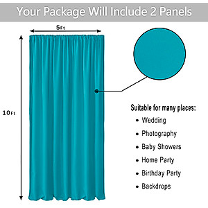 Hiasan Turquoise Backdrop Curtains for Parties, Polyester Photography Backdrop Drapes for Family Gatherings, Wedding Decorations, 5ftx10ft, Set of 2 Panels
